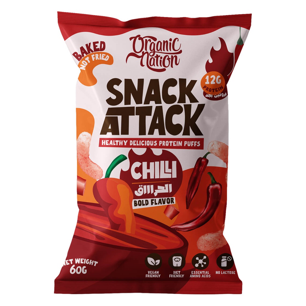 Organic Nation Snack Attack Protein Puffs-1Serv.-60G.-Chilli ...