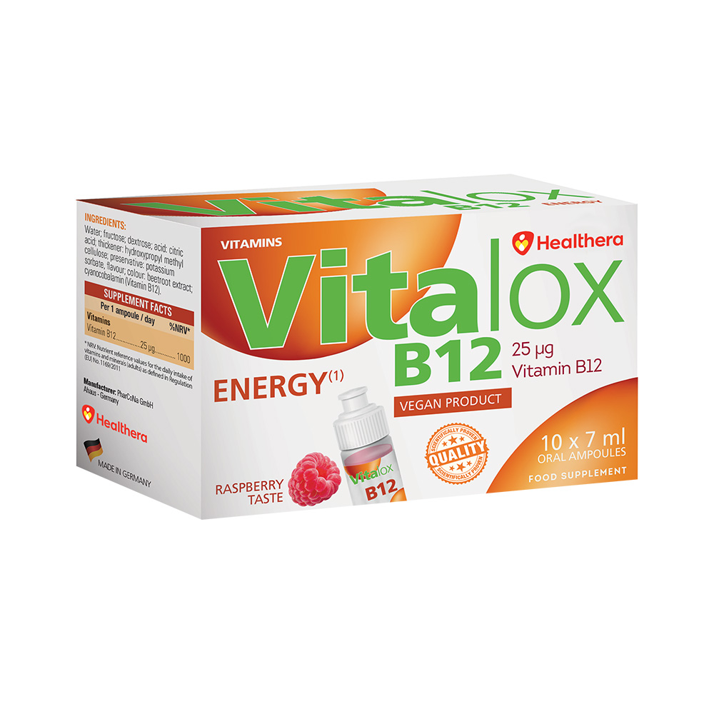 Healthera Vitalox B12 Energy-10Serv.-10Oral Amp.-Raspberry | Maxmuscle ...