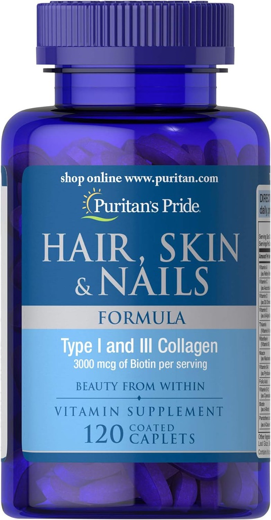 Puritan's Pride Hair Skin&Nails-40Serv.-120Coated Caplets | Maxmuscle Elite