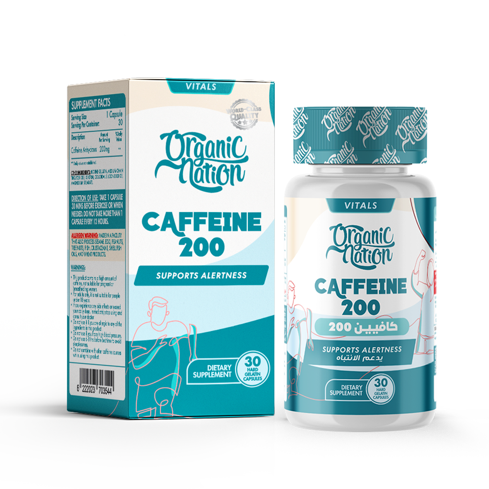 Organic Nation Caffeine 200-30Serv.-30Hard Gelatin Capsules | Maxmuscle Elite